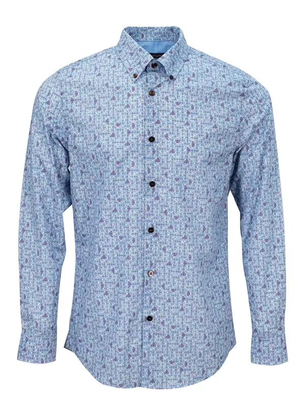 LORDS OF HARLECH Morris Geo Tulip Shirt - Blue
