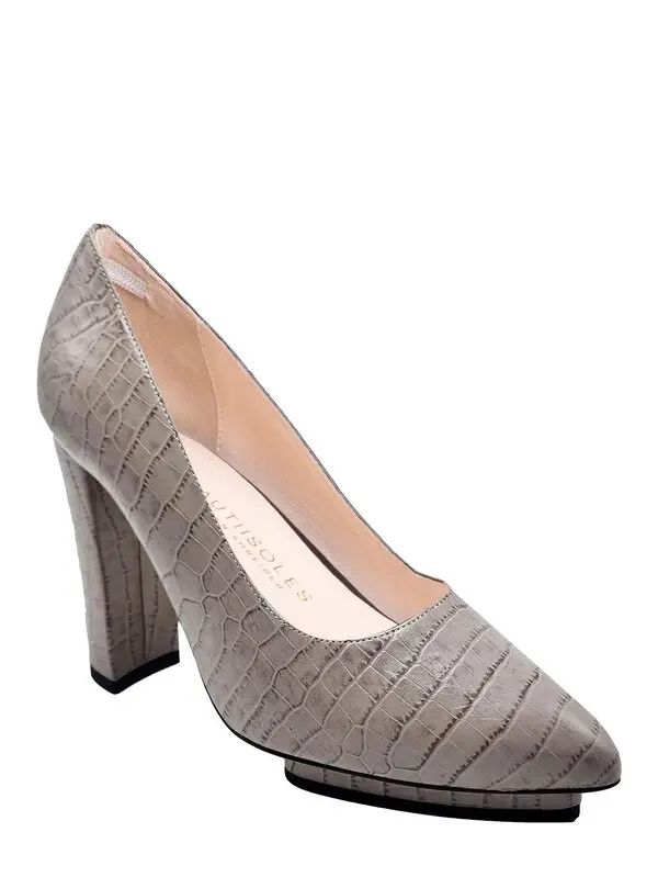 BEAUTIISOLES BY ROBYN SHREIBER Neutrals / Pippa Taupe Embossed Leather Work Wedding Evening Platform Pump - Brown