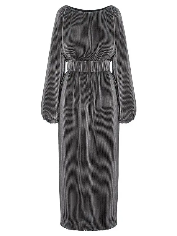 SILVIA SERBAN Dress In Patinated Pleated Voile - Silver