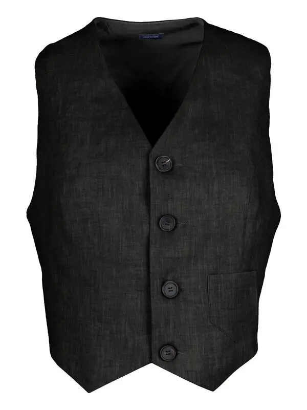 JANA COSHÈ Olive Open Back Linen Vest With Horn Buttons - Black