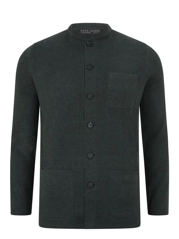 PAUL JAMES KNITWEAR Midweight Cotton Jaipurr Knitted Nehru Jacket - Green