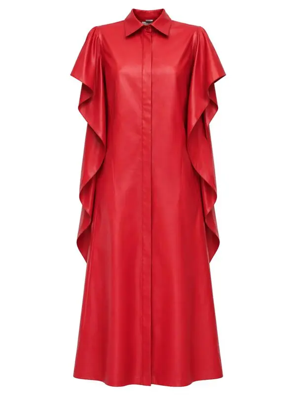 JULIA ALLERT Draped Faux Leather Shirt Dress - Red