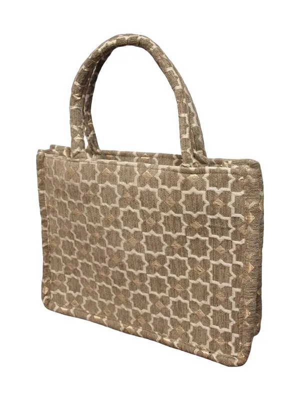 BERBER LEATHER Moroccan Print Fabric Tote Bag - Grey