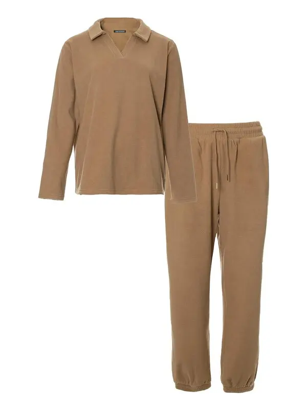 PRETTY YOU Neutrals / Fleece Lounge Set In Tan - Brown