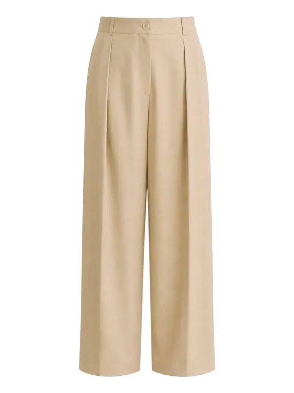 LUROQ LONDON Neutrals Wide Pleat Suit Trousers - Beige