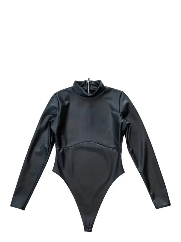 CIRCULAR PATH Vegan Leather Mock Neck - Black