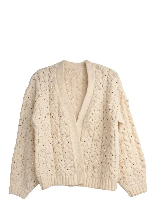 Saachi Pearl Embellished Open-front Cardigan - White