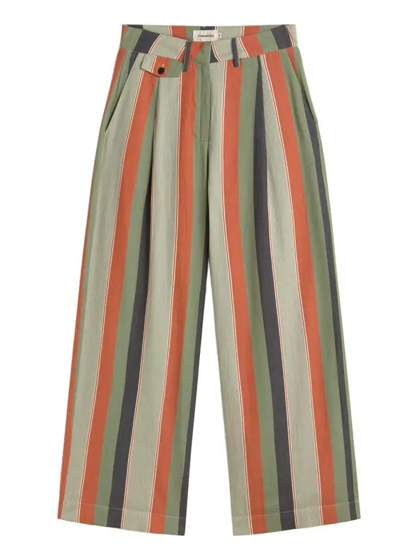 THINKING MU Wide Leg Low Rise Pants With Multicolored Stripes Pat - Orange
