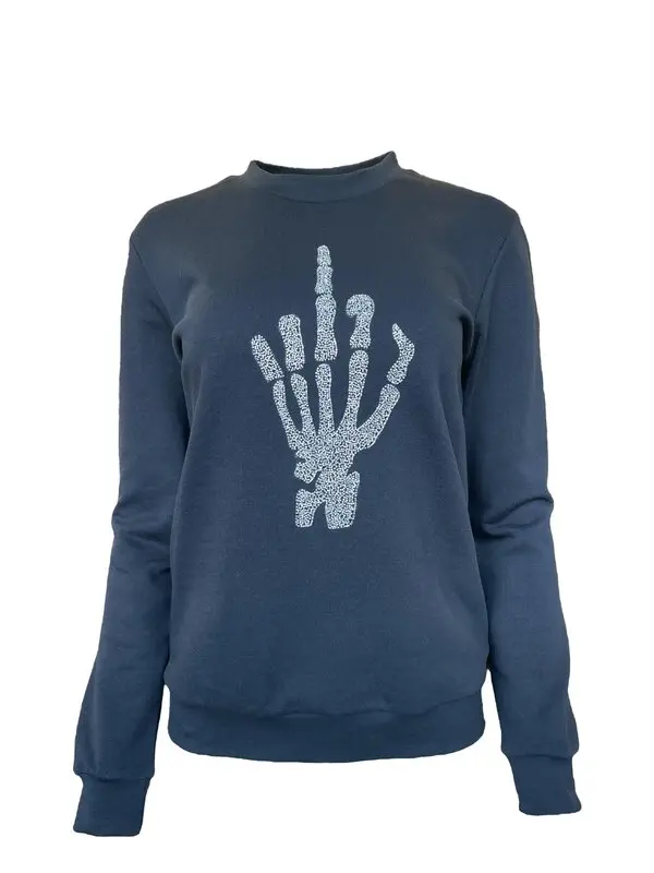 ANY OLD IRON Black / Silver Silver Beaded Skull Finger Black Sweatshirt - Black/silver
