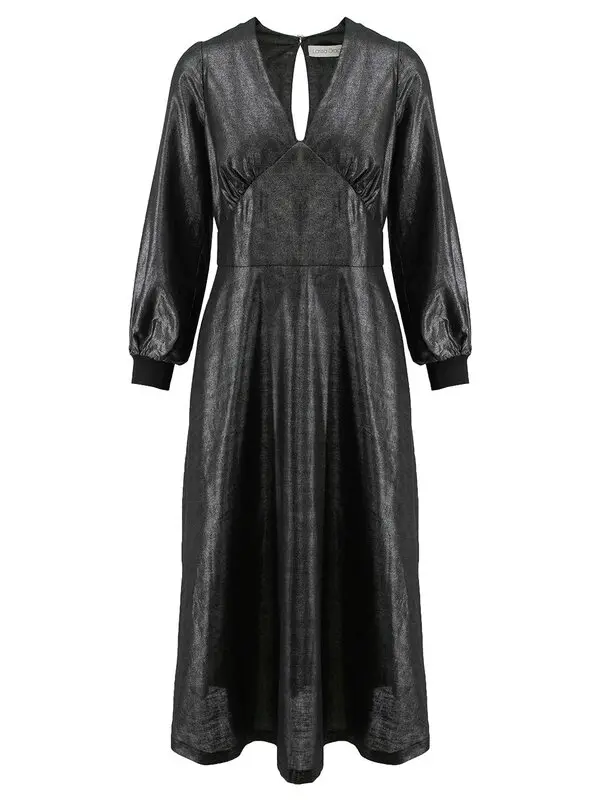 LARISA DRAGNA Linen Midi Dress With Metallic Sheen - Black