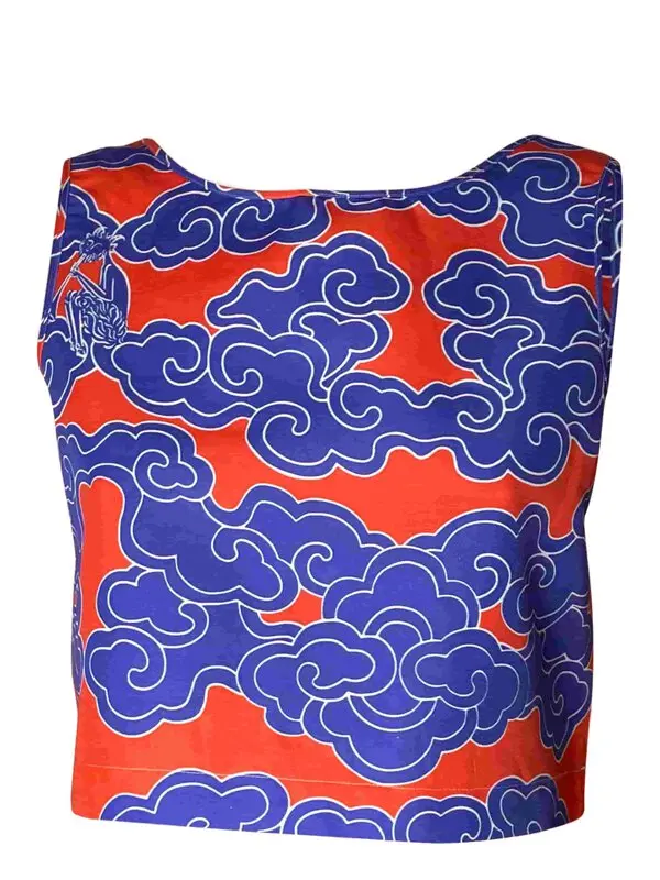 WILD CLOUDS Organic Cotton & Linen Two-way Tank Indigo Clouds - Blue