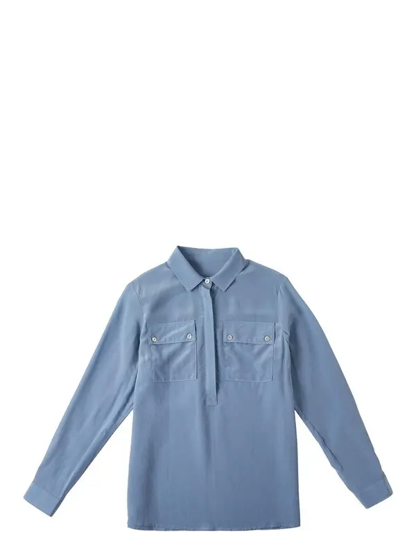 SOFT STROKES SILK Pure Silk Long Sleeve Relaxed Fit Blouse Elva - Blue