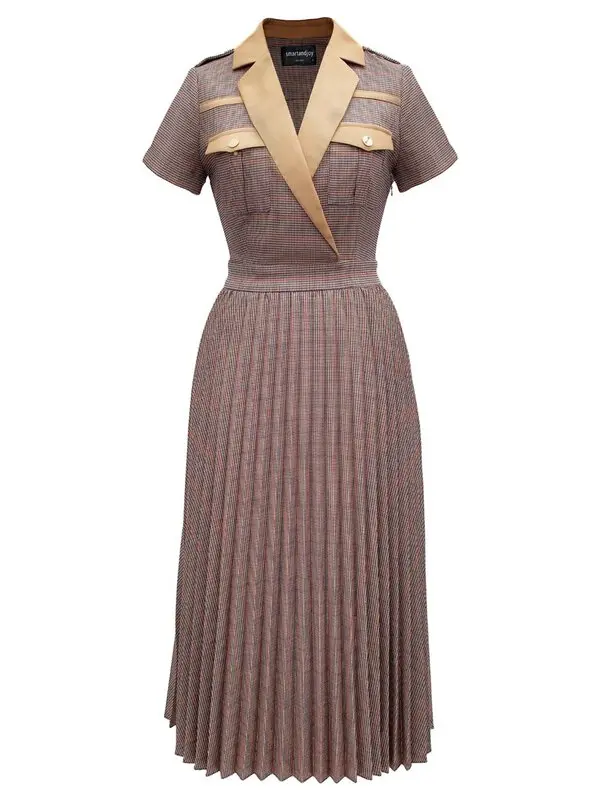 SMART AND JOY Prince Of Wales Fabric Pleated Dress - Brown
