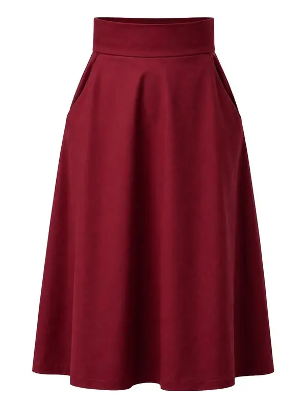 NIKKA PLACE Midi Fla Cotton Skirt With Pockets In Burgundy Color - Red