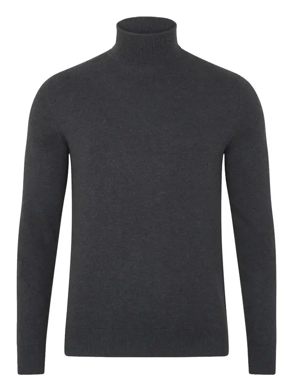 PAUL JAMES KNITWEAR Ultra Fine Cotton Atwod Roll Neck Jumper Anthracite - Brown