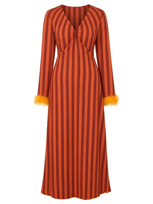 Carmen Says Colombina & Orange Striped Long Occasion Dress - Red