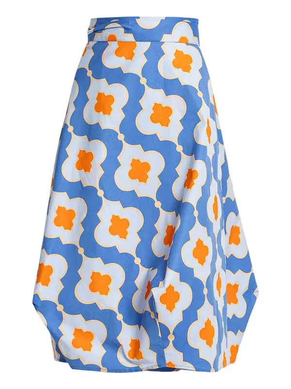 BIANCA POPP Blue / Orange Wrapped Skirt In Blue Print Cotton - Blue/orange