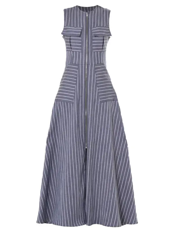 METAMORPHOZA Long Denim Striped Dress In Dark - Blue