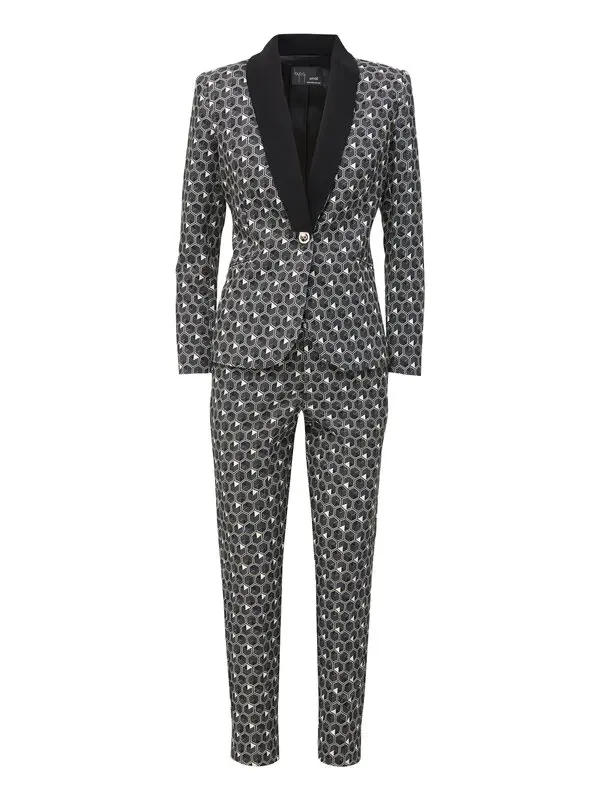Layo G S Stretch Patterned Boss Suit Set Tan Brown & Black Pattern - Black/brown