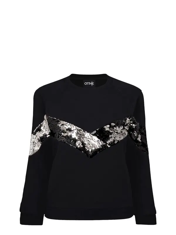 OTTHIE Black / Silver Elegant X-mas Sweatshirt With Sequins Silver - Black/silver