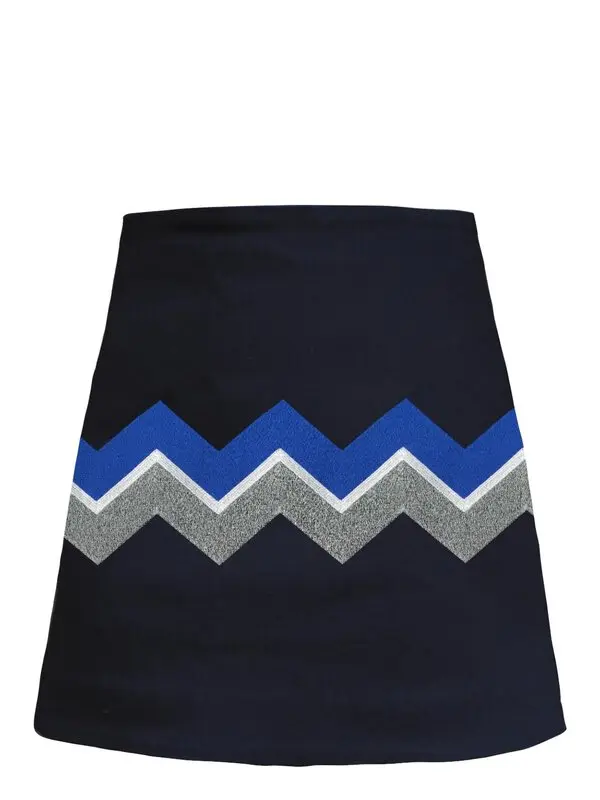 MY PAIR OF JEANS Silver / Blue / Black Chevron Embroidered Miniskirt - Silver/blue/black