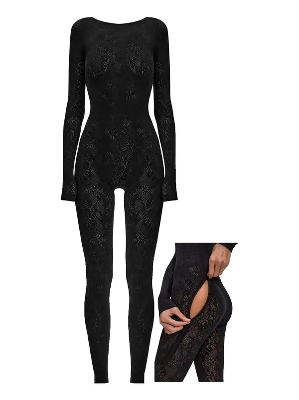 MONOSUIT Customisable Eco Allure Seamless Lace Catsuit In Econyl - Black