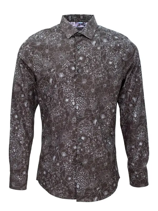LORDS OF HARLECH Nigel Outline Floral Shirt - Black