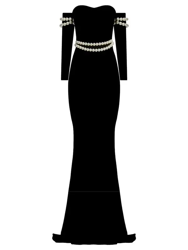 NUR KARAATA Gaillard Long Dress - Black