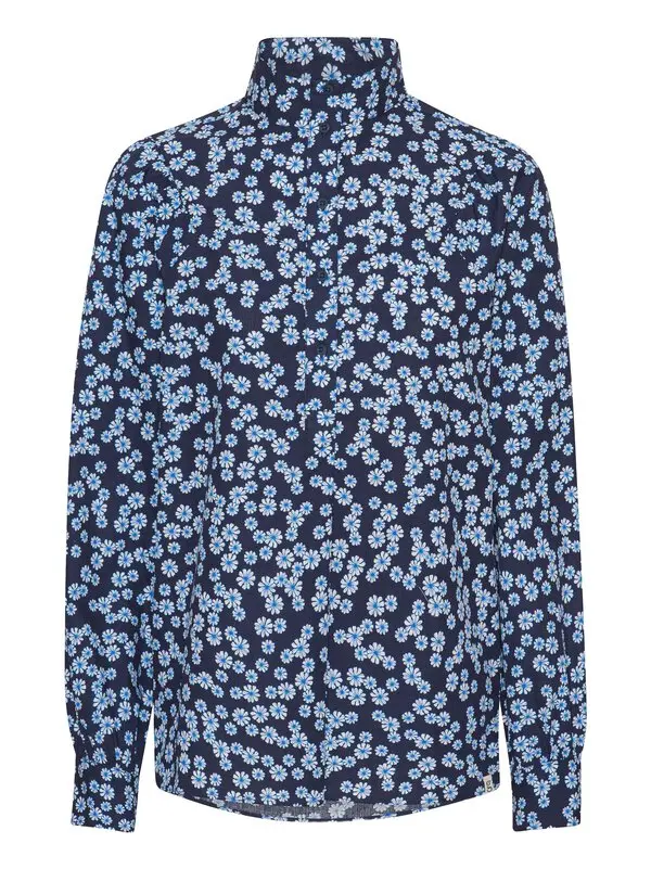 GROBUND The Sonja Shirt The One With A High Collar In With Flowers - Blue