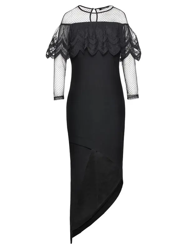 SMART AND JOY Lace Trim & Asymmetrical Hem Dress - Black