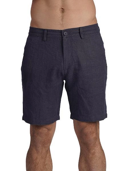 EIGHT X 100% Linen Slim Fit Shorts Navy - Blue