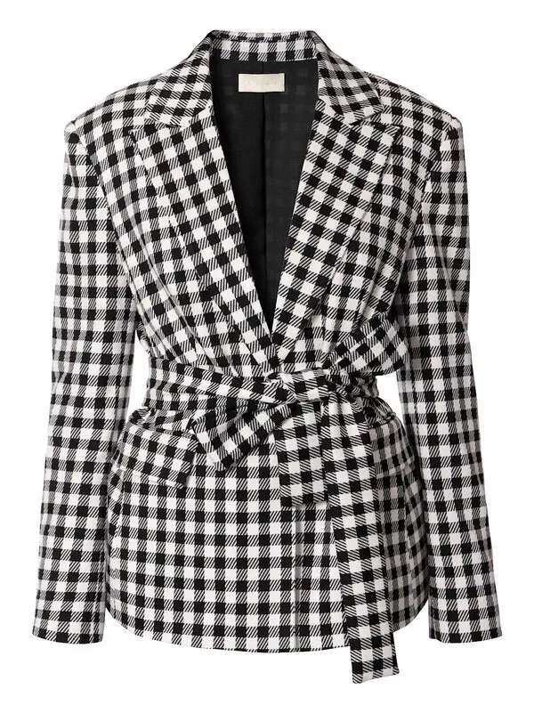 AGGI BY HALEWSKI White / Black Martha Jet Set Checkered Blazer With Belt - White/black