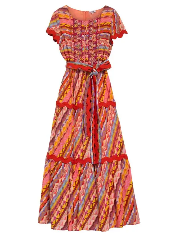 NIZA Midi Dress With Contrasting Print And Bow - Red