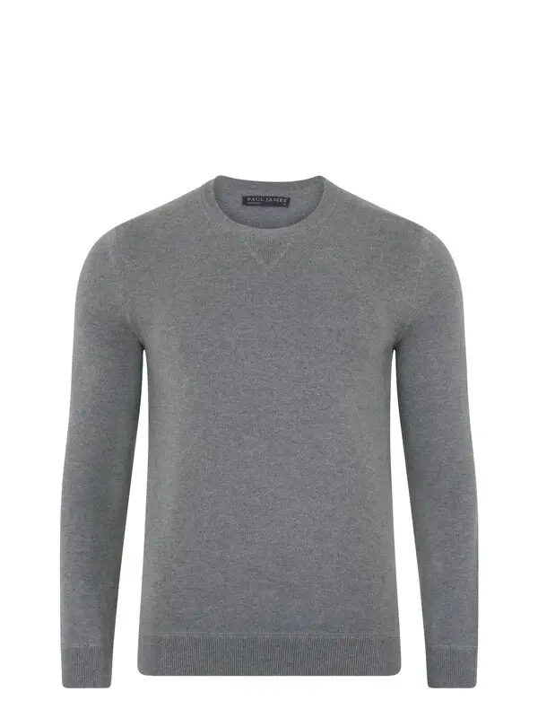 PAUL JAMES KNITWEAR Midweight Cotton Beckham Knitted Sweatshirt Pewter - Grey