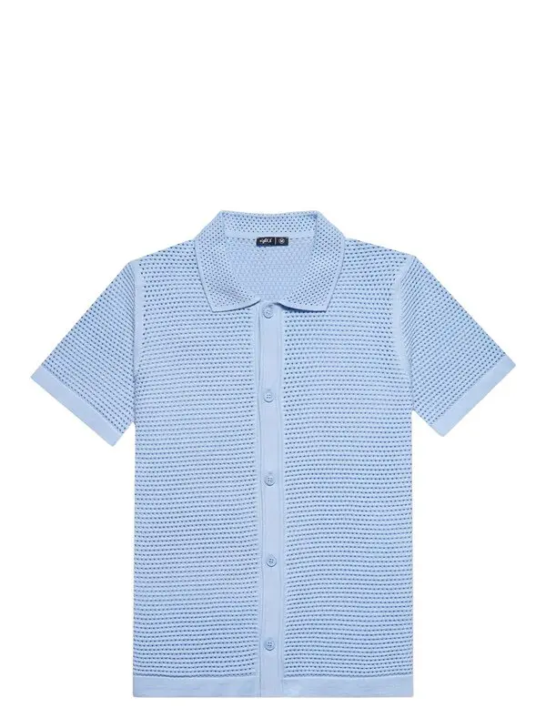 EIGHT X The Docker Knit Button Up Short Sleeve Shirt Light - Blue