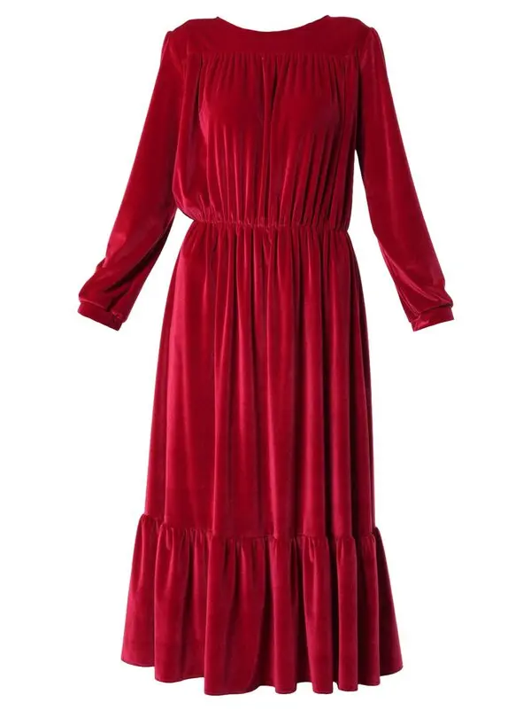 METAMORPHOZA Long Sleeve Velvet Dress - Red