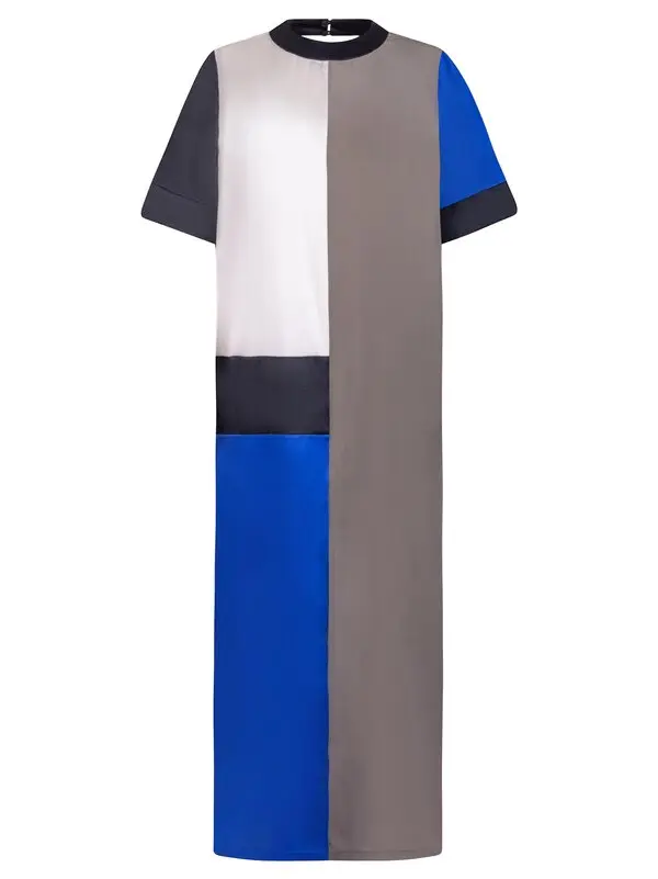 HELENE GALWAS Kerstin Maxi Silk Dress - Blue/black/white