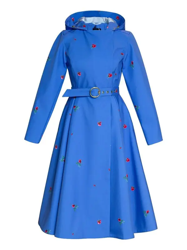 RAINSISTERS Trench Coat With Flower Print: Forget Me Not - Blue