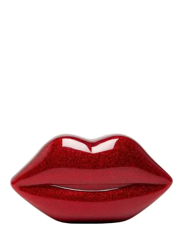 Lulu Guinness Glitter Lips Clutch Bag - Red
