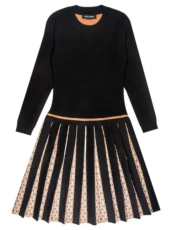 ROCH PEREL Tan & Jacquard Knit Dress - Black