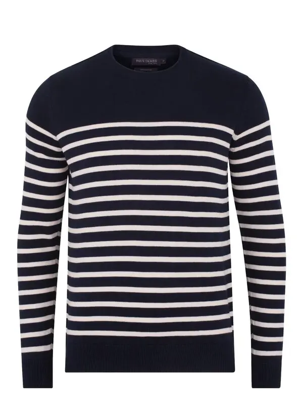 PAUL JAMES KNITWEAR Lightweight Cotton Allen Striped Breton Sweater Navy - Blue