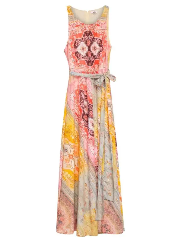 NIZA Short, Flowy Dress With Long Sleeves, Geometric Print, And Tie Detail - Yellow