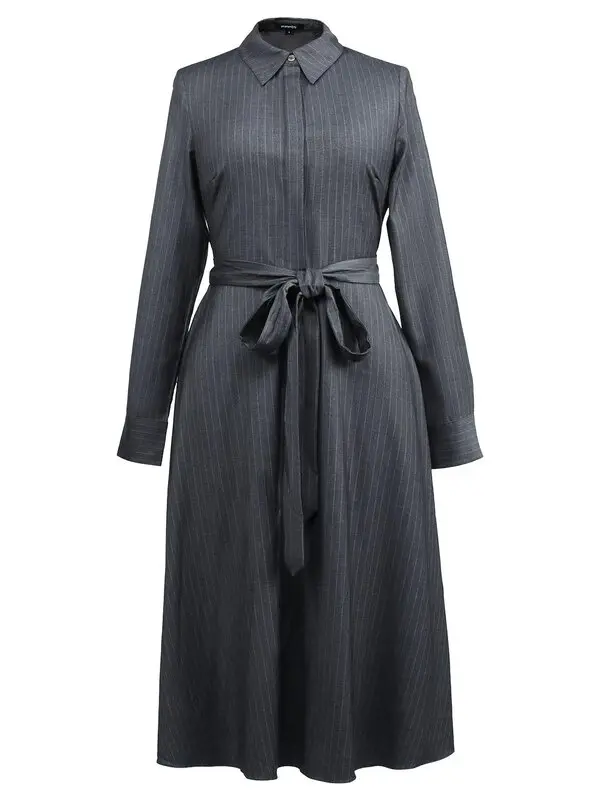 SMART AND JOY Fit-and-flare Tailor Shirt-dress Crossedf Belt - Grey