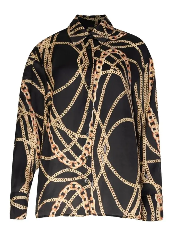 CIRCULAR PATH Black / Gold Long Sleeve Oversized Shirt Black-gold Chains - Black/gold