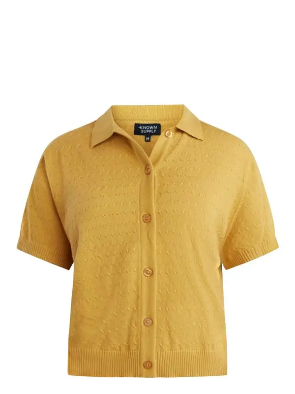 KNOWN SUPPLY Button Up Collared Sweater Antigua Honey - Yellow