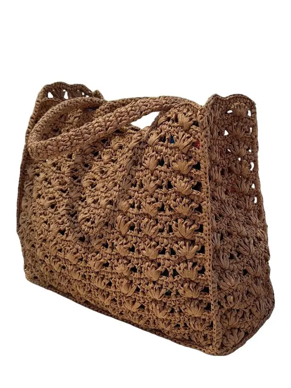 SPRINGMOONATELIER Neutrals / Luxury Handmade Raffia Beach Tote Bag – Oversized Floral Crochet Carryall For Summer & Resort Style - Brown