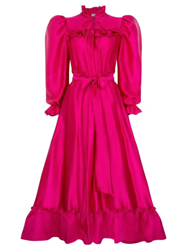 LISA THE LABEL Le Jardin Long Plumerella Dress In Cerise - Red