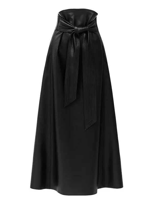 JULIA ALLERT Faux Leather High-waisted A-line Skirt With Belt - Black