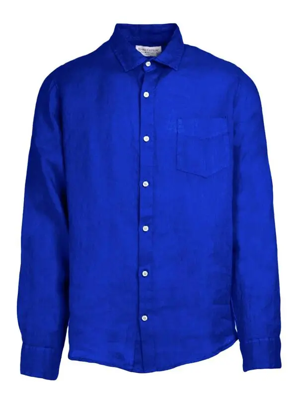 Haris Cotton Long Sleeved Front Pocket Linen Shirt Sapphire - Blue