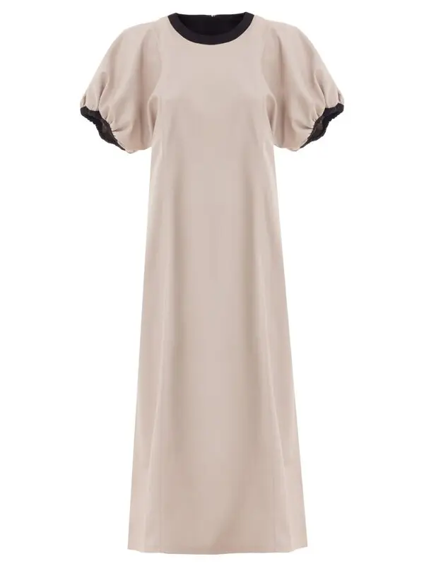 JULIA ALLERT Neutrals Puff Sleeve Faux Leather Midi Dress – Beige - Beige/black